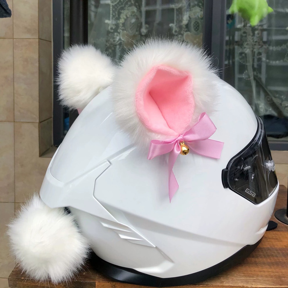 2Pcs/Pair Creative Cute Motorcycle Helmet Plush Cat Ears With Bells ...