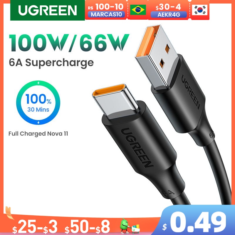 UGREEN 6A USB Type C Cable 100W/66W For Huawei Honor USB C Data Cord ...