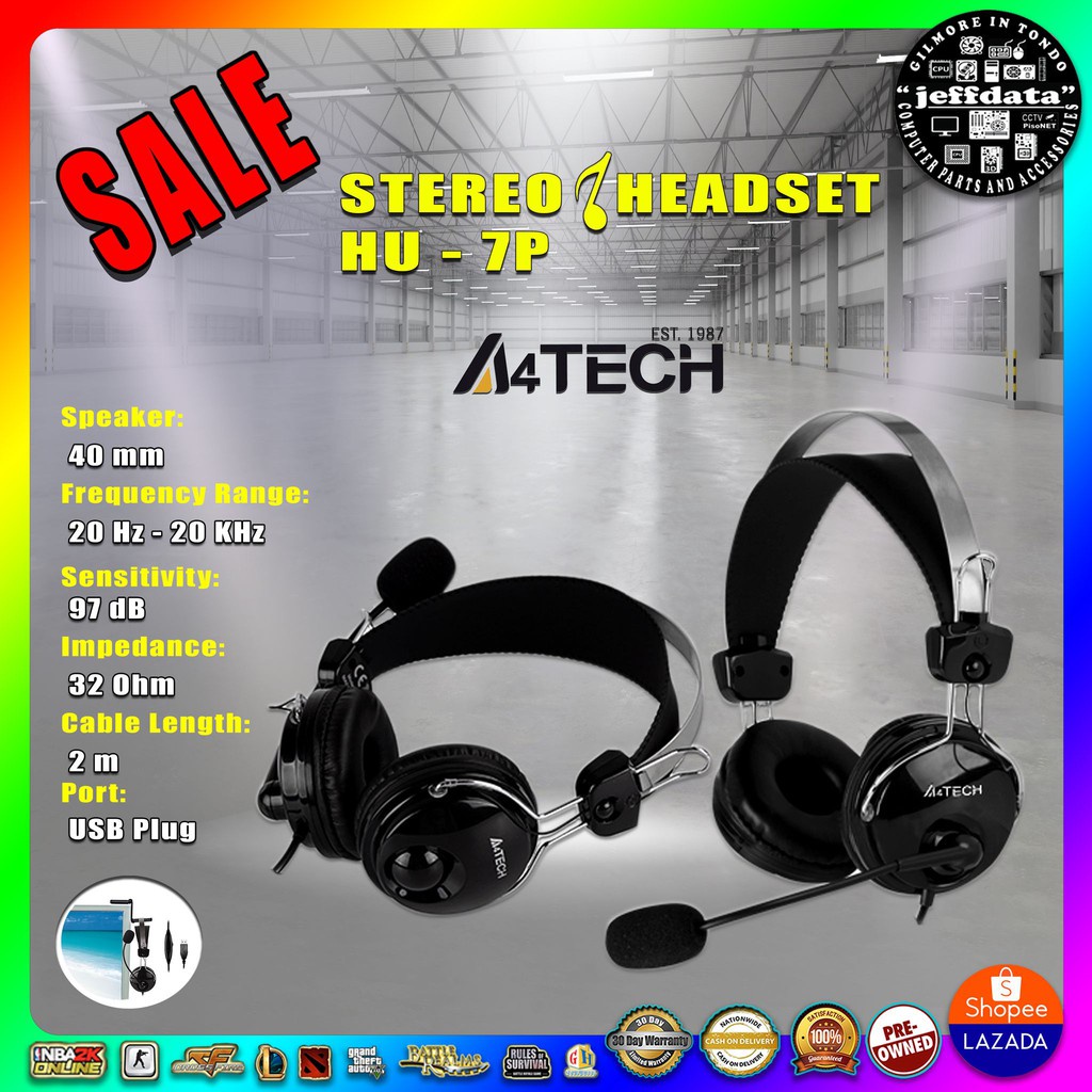A4tech headset with mic Noise Cancelling HU-7P(Jeffdata pc) | Shopee ...