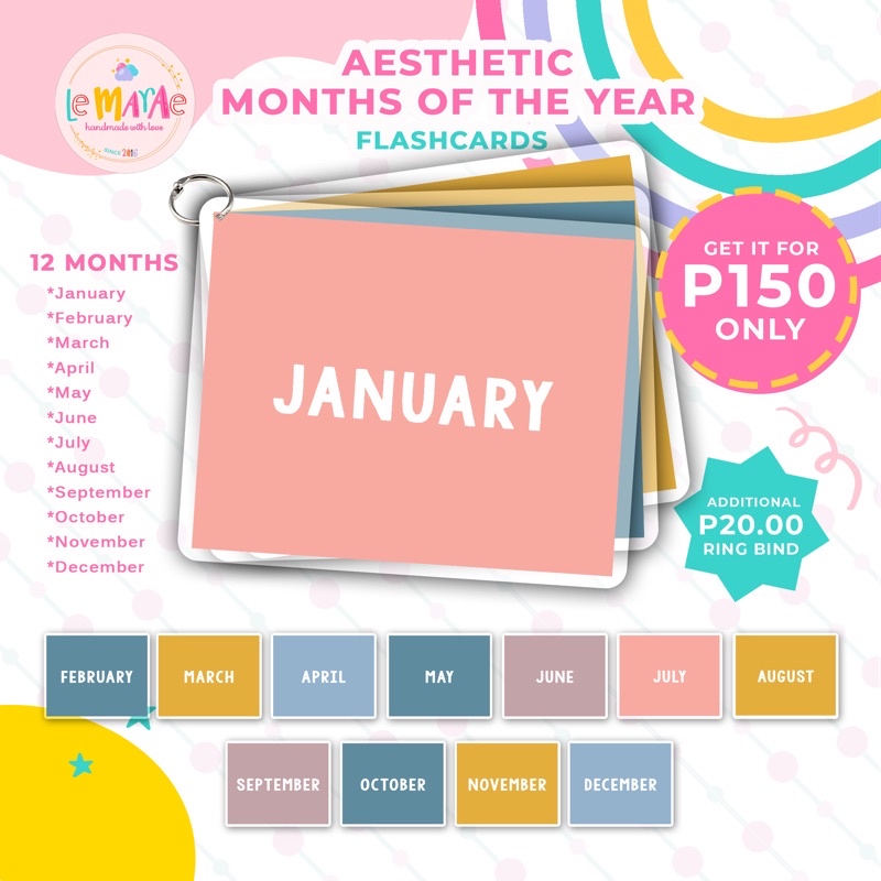 Le Marae Shop - Laminated Flashcards AESTHETIC THEME MONTHS | Shopee ...