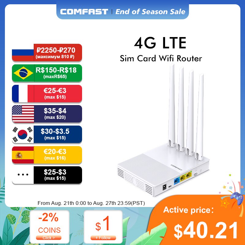 4G SIM Card Wifi Router 4G LTE Korea CPE 300Mbps CAT4 32 users Plug and Play 4Antenna RJ45 WAN ...