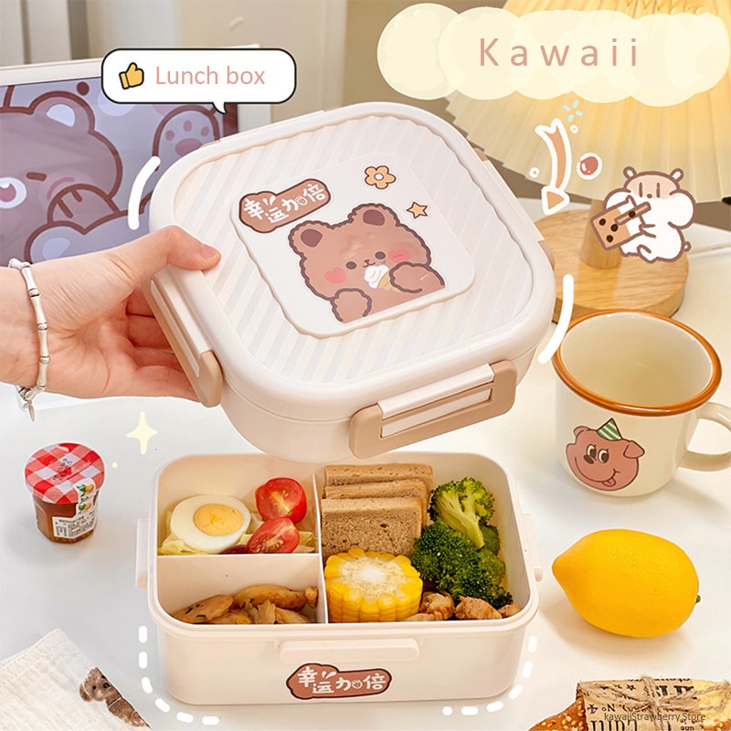 Kawaii Bear Lunch Box For Woman Kids 1200/1300/1500ml Cute Portable ...