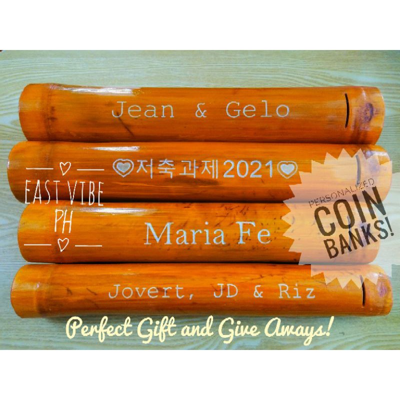 Personalized Bamboo Coin Bank I Alkansya Ipon Challenge I Name Engraving I Gift IdeasIChristmas ...