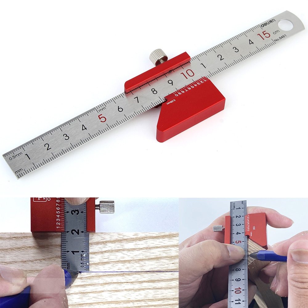 150mm 45/90 Degree Steel Ruler Positioning Slide Stops Woodworking ...