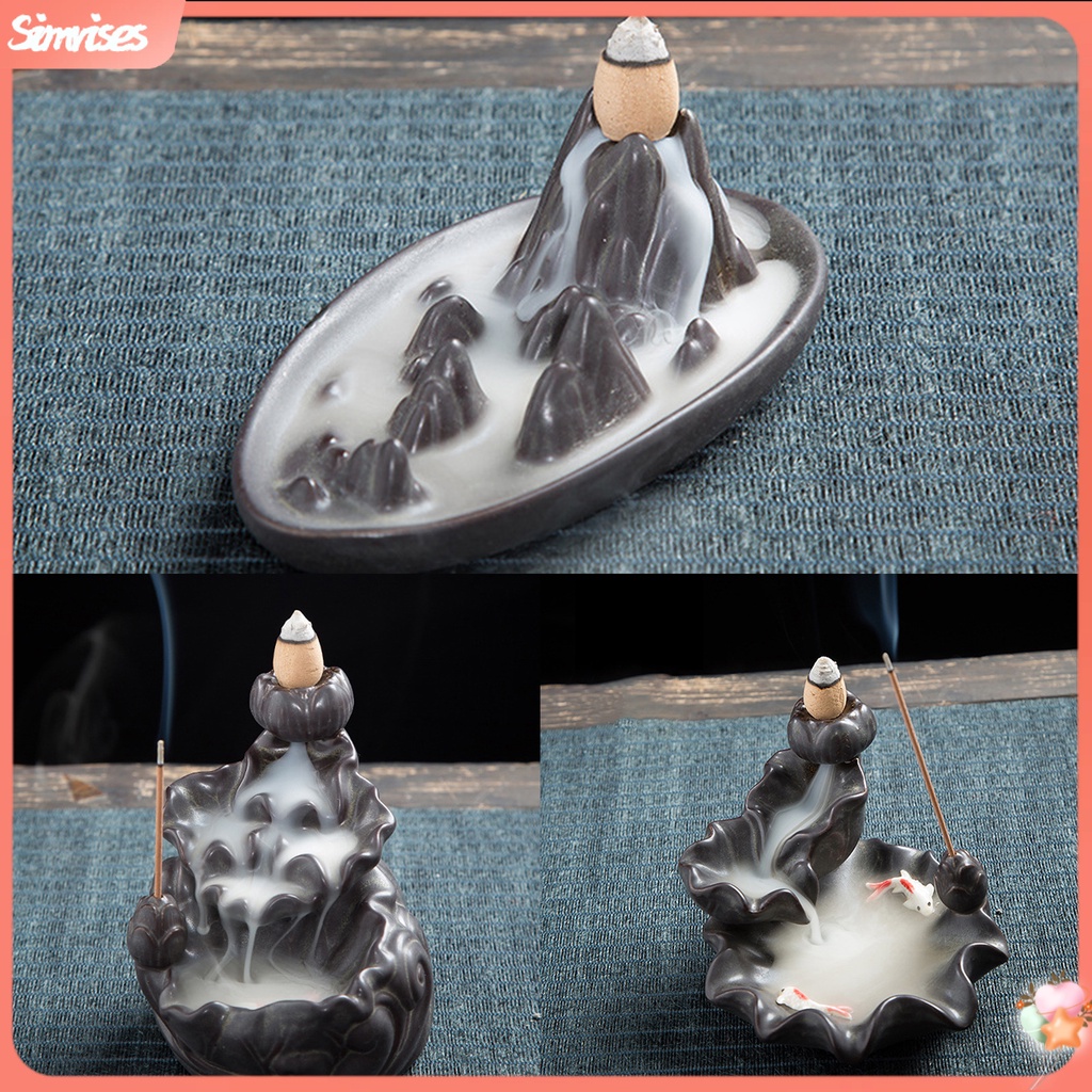 {SIMRISES} Teahouse Waterfall Lotus Backflow Incense Burner Ceramic ...