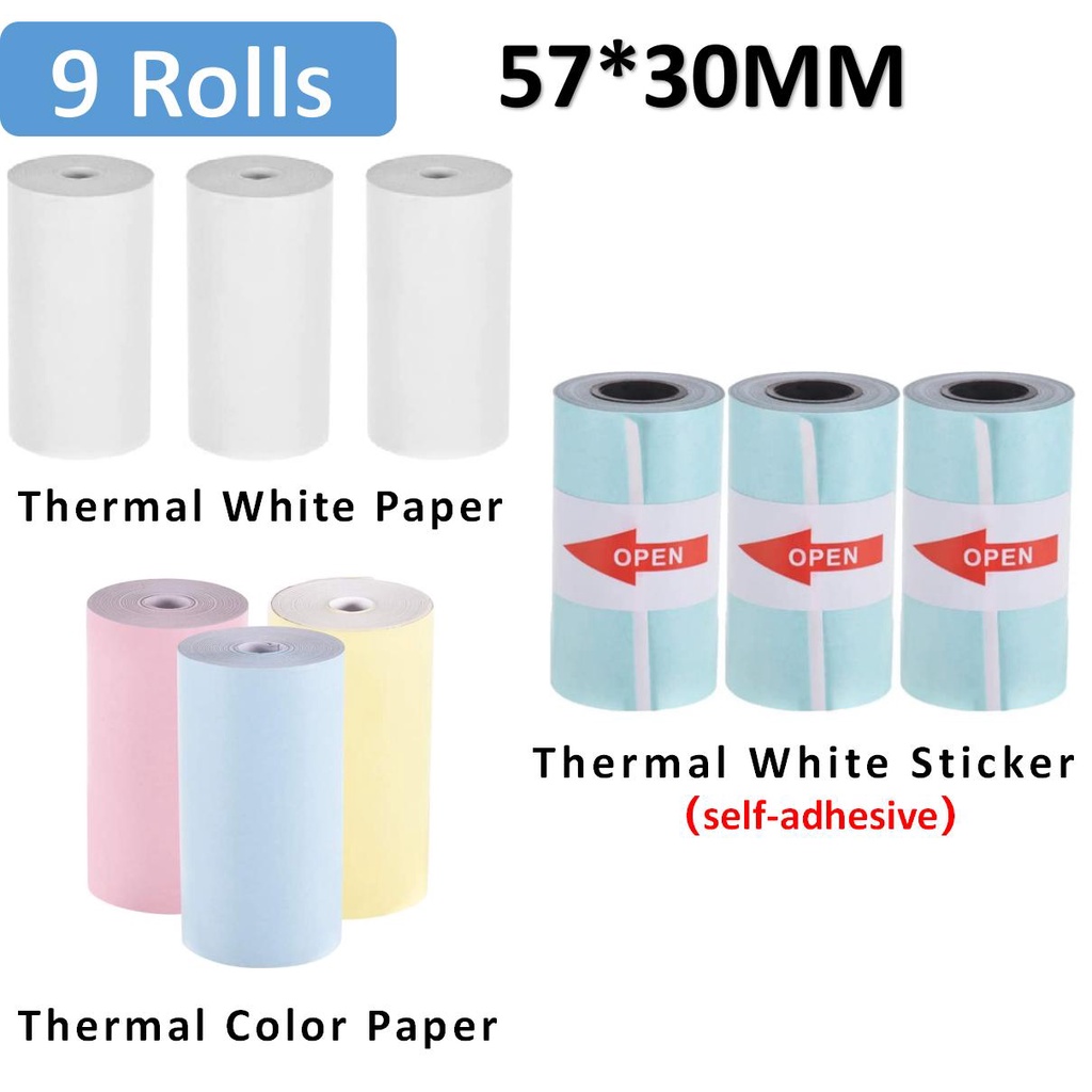 3/9 rolls Thermal white Paper Roll Color lable Thermal photo sticker ...