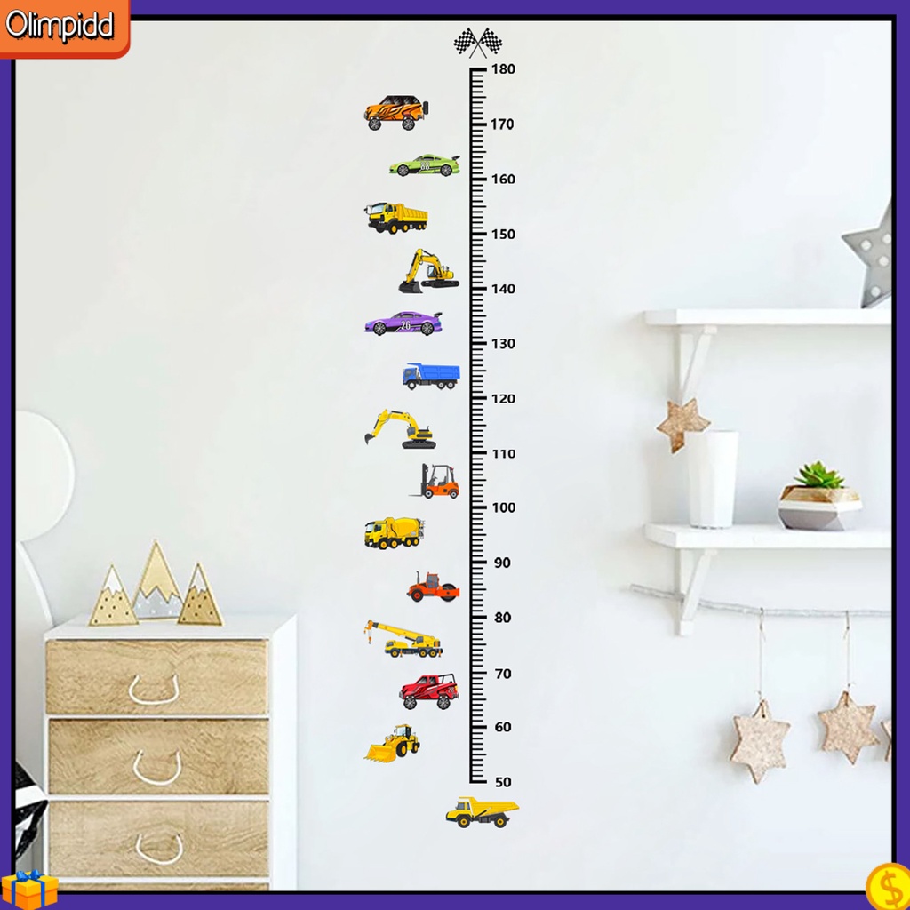 olimpidd| Kids Wall Growth Chart Sticker Self-adhesive Great Stickiness Removeable Cartoon Car ...