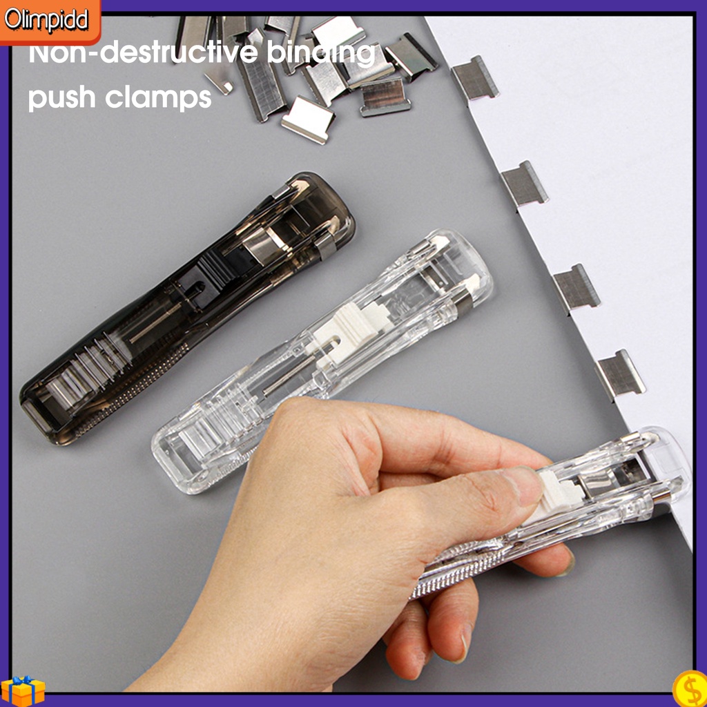 (olimpidd) Push Clip Stapler Punch-free Easy Binding Not Damage Paper ...