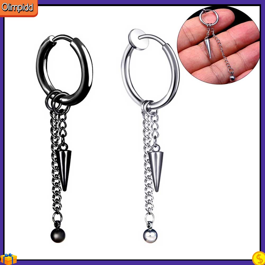 (olimpidd) 1Pc Men Fashion Long Chain Ear Piercing Loop Clip Hoop ...