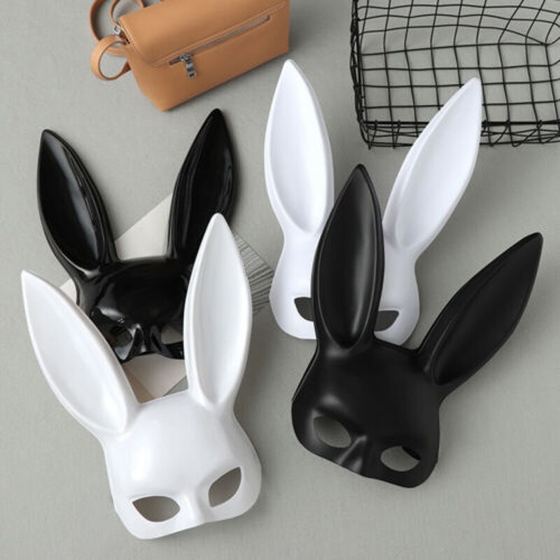 Half Face Rabbit Mask Black White Halloween Mask Christmas Bar ...