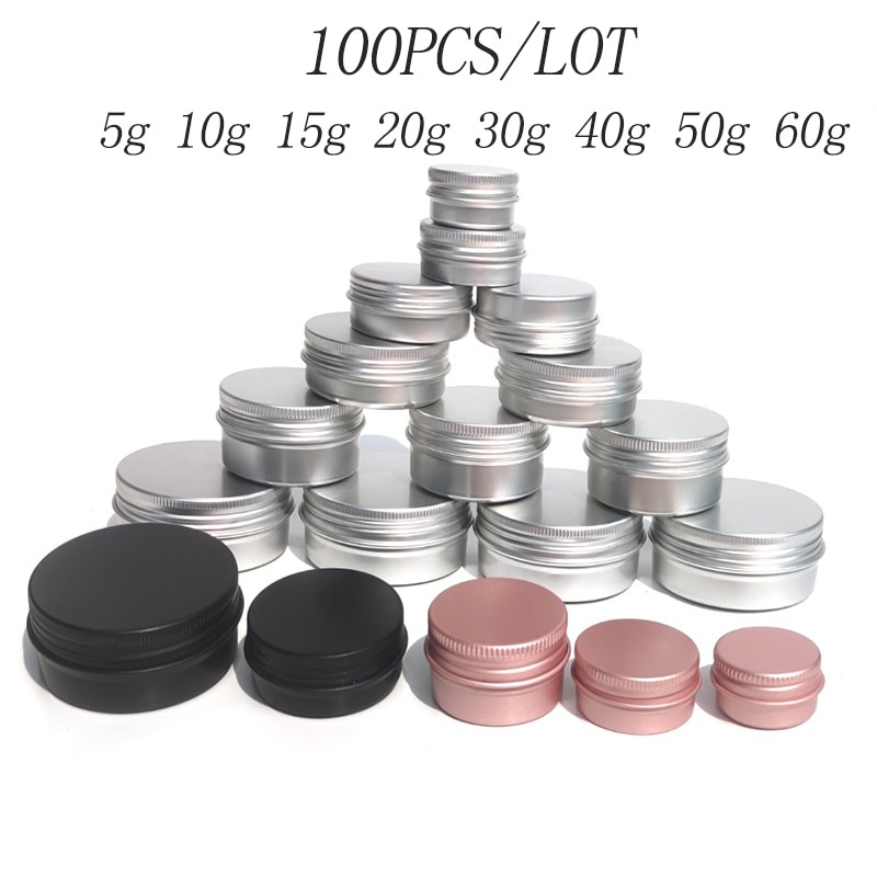 100PCS 5g 10g 15g 20g 30g 40g 50g 60g Aluminum Tin Jars Metal 50ml ...