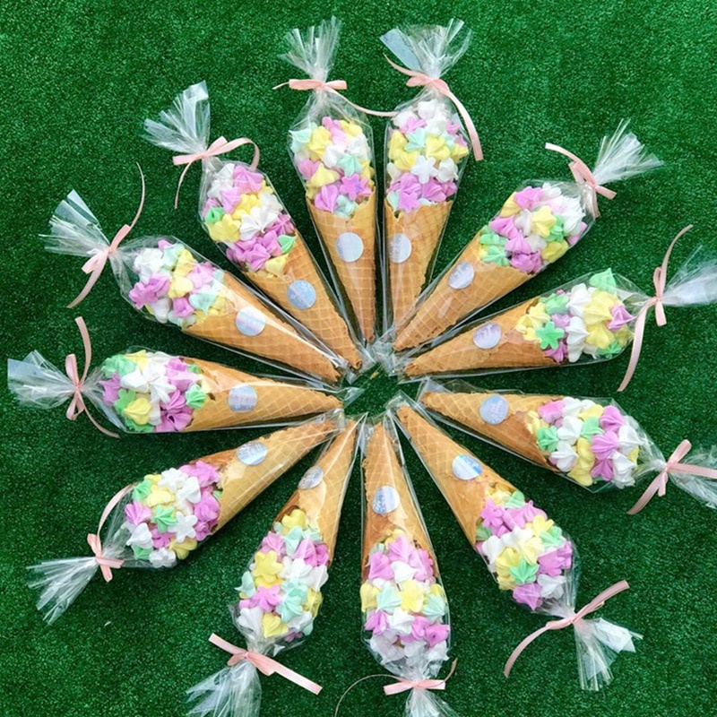 50pcs Cone Candy Bag Transparent Plastic Triangle Ice Cream Cone Candy ...