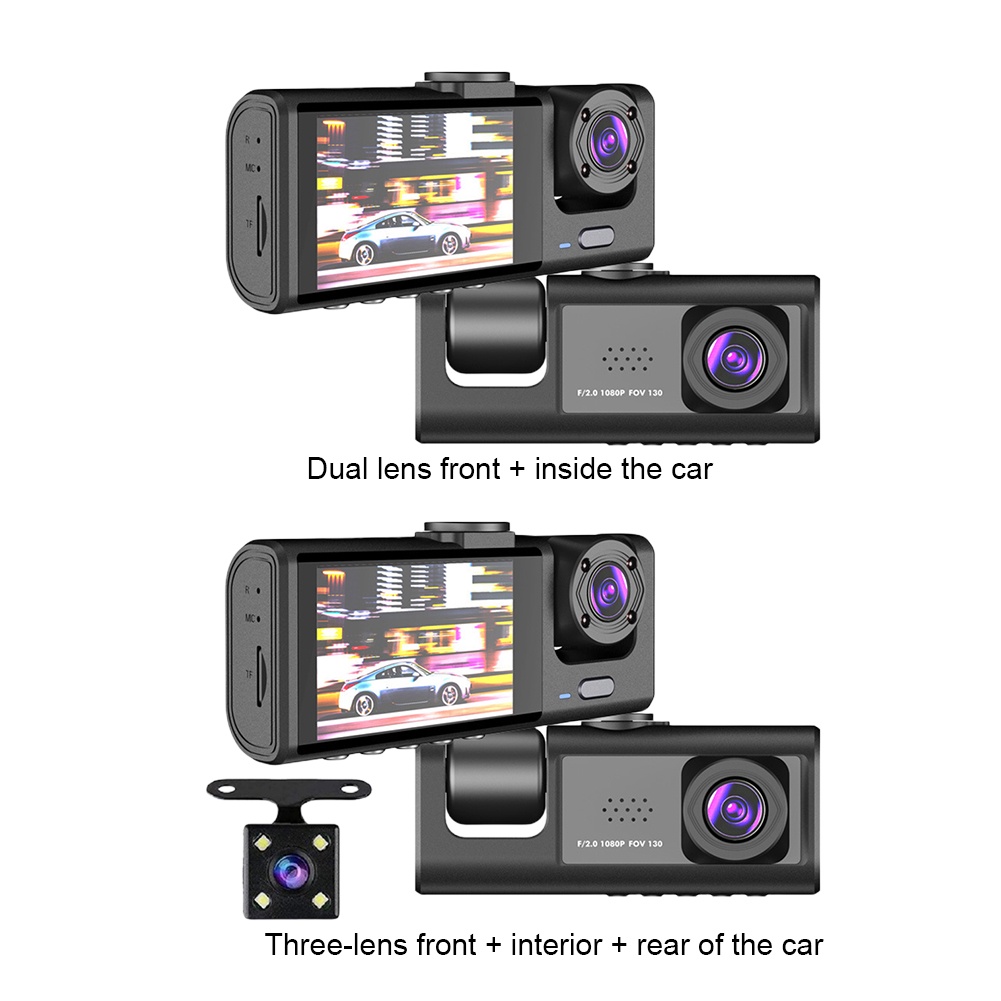 Inch 2 Screen Dashcam 3 Lens Automobile Data Recorder HD 1080P 170 ...