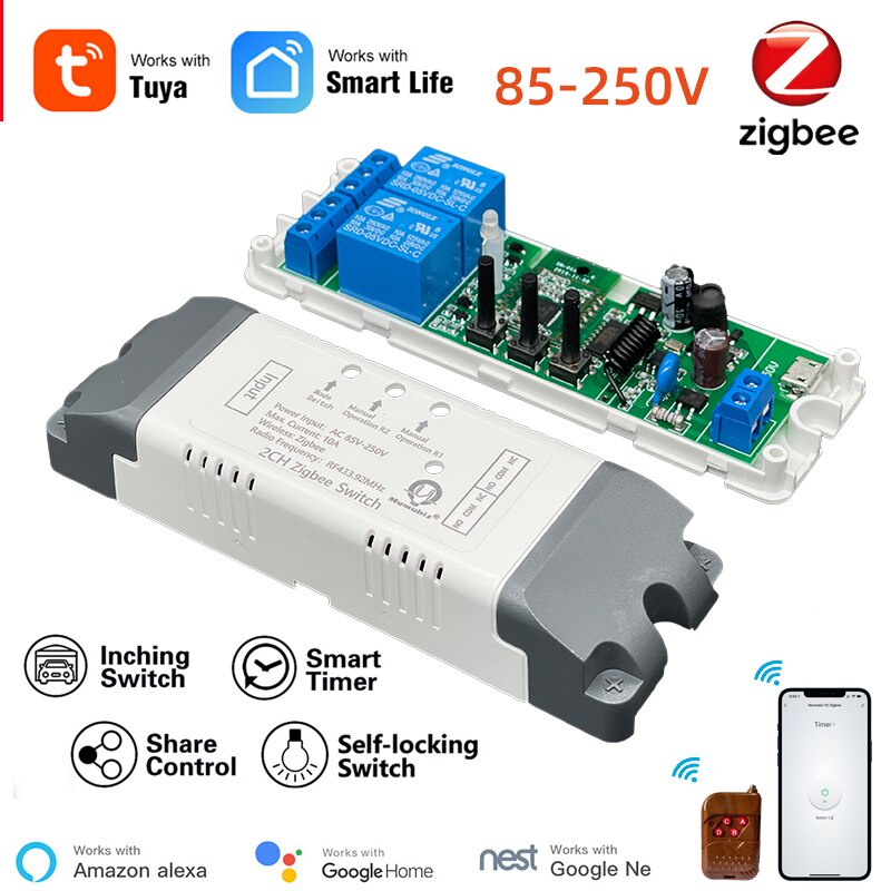 Zigbee 2 Channel 80-250V ZigBee Smart Relay Switch, Self Lock and ...