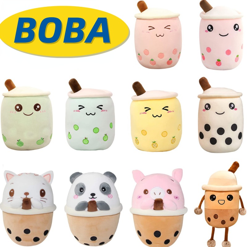 Bubble Tea Plush Toy Stuffed Cute Boba Pillow Soft Fruit strawberry ...