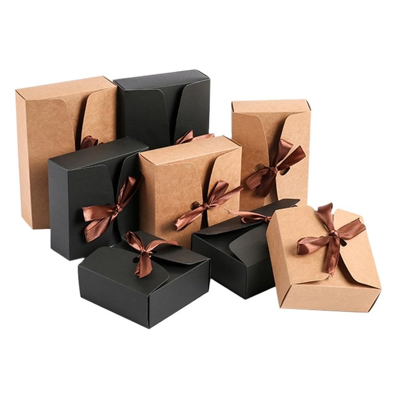 Kraft Paper Bag Gift Boxes With Ribbon Packaging for Kids Birthday ...