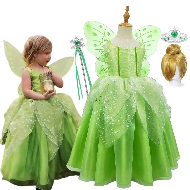 Disney Girls Tinker Bell Costume Halloween Costume for Kids Green ...