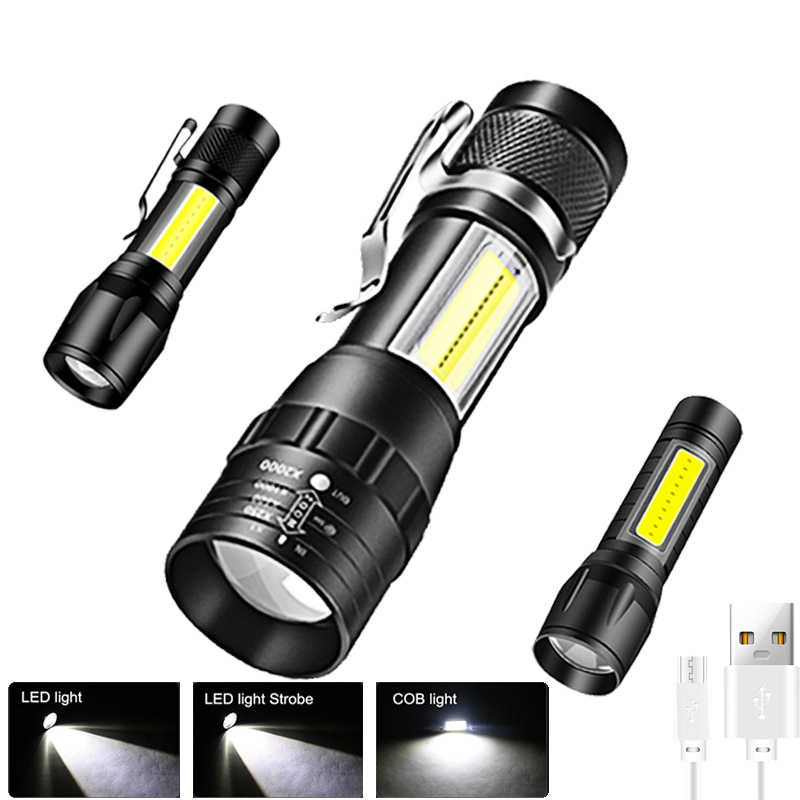 Portable Zoom LED Rechargeable Flashlight 3 Lighting Modes Camping ...