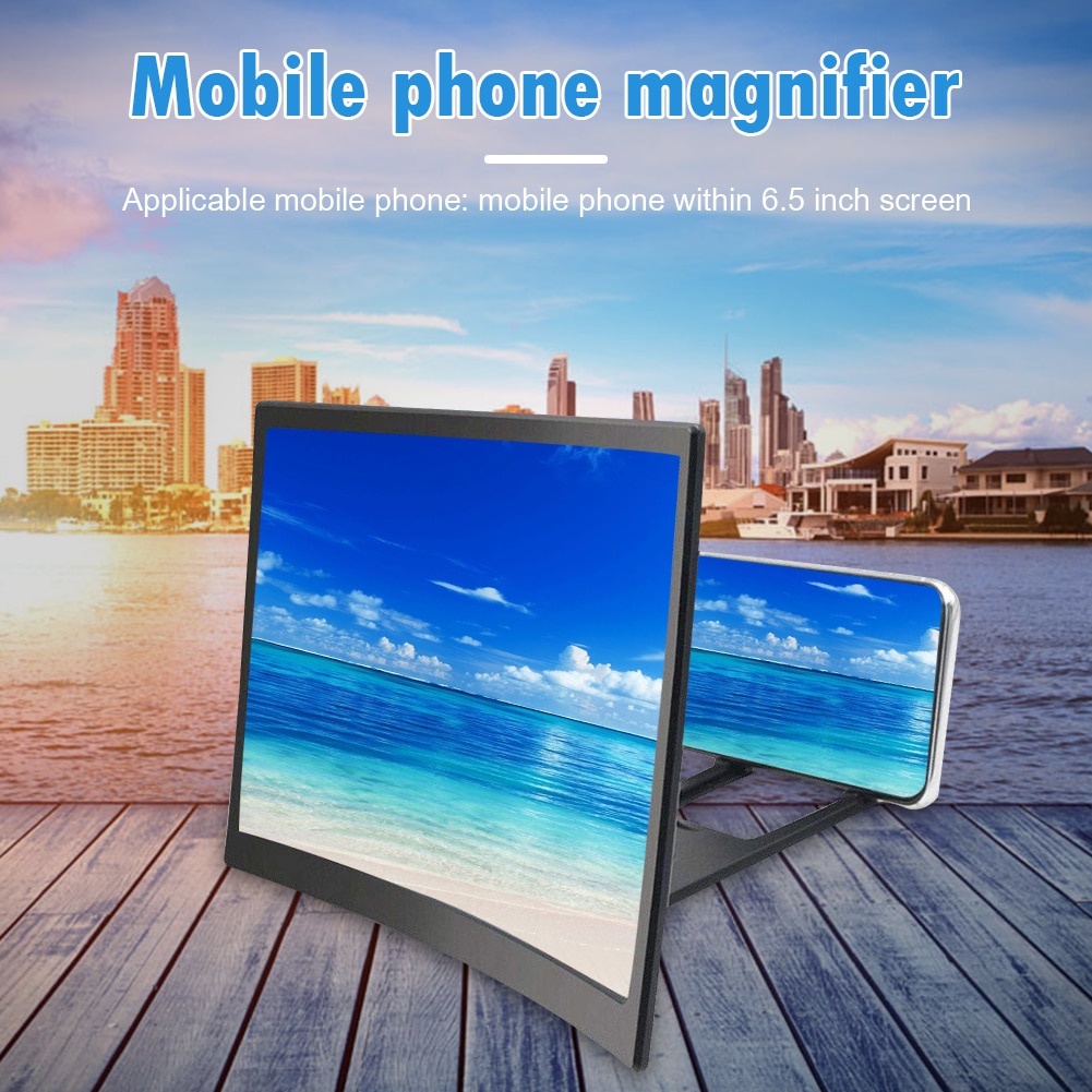 12 Inch Projector for Mobile Phone Curved Screen Magnifier HD 3D Video Magnifying Glass Stand ...