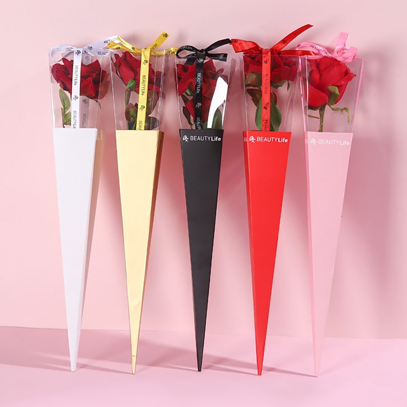 Triangular Cone Shaped Rose Flower Box Single Bouquet Packing Box Gifts ...