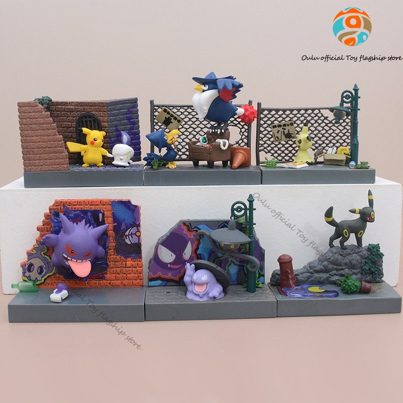 Kawaii Pokemon Anime Figure Dark Town Pikachu Gengar Mimikyu Umbreon ...