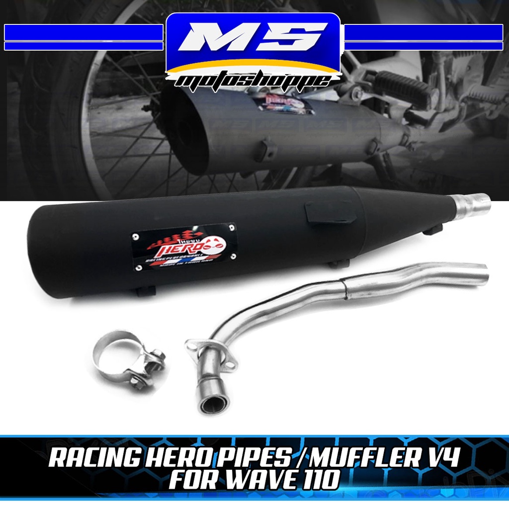 RACING HERO PIPES / MUFFLER V4 FOR WAVE 110 - MOTOSHOPPE MOTORCYCLE ...