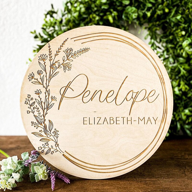 Birth Announcement Sign, Custom engraved woooden baby name Plaque ...