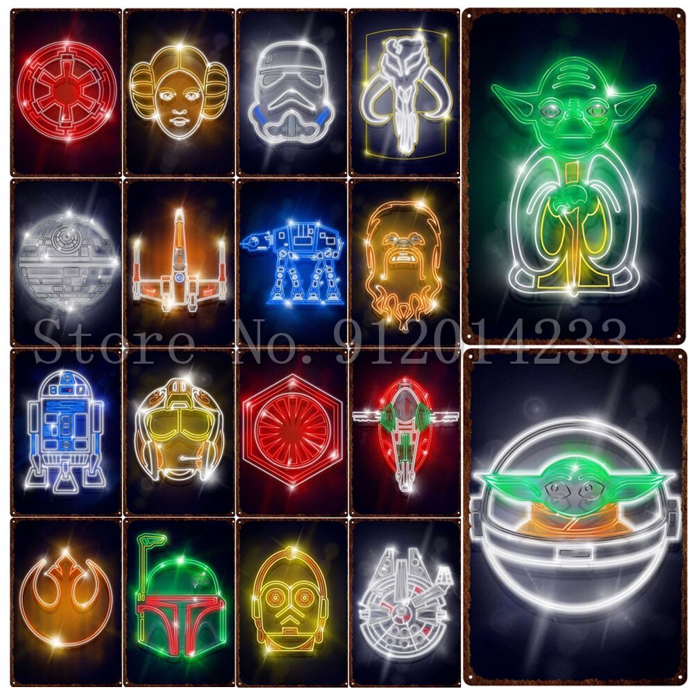 Disney Star Wars Neon Art Vintage Metal Signs Yoda Darth Vader Tin ...