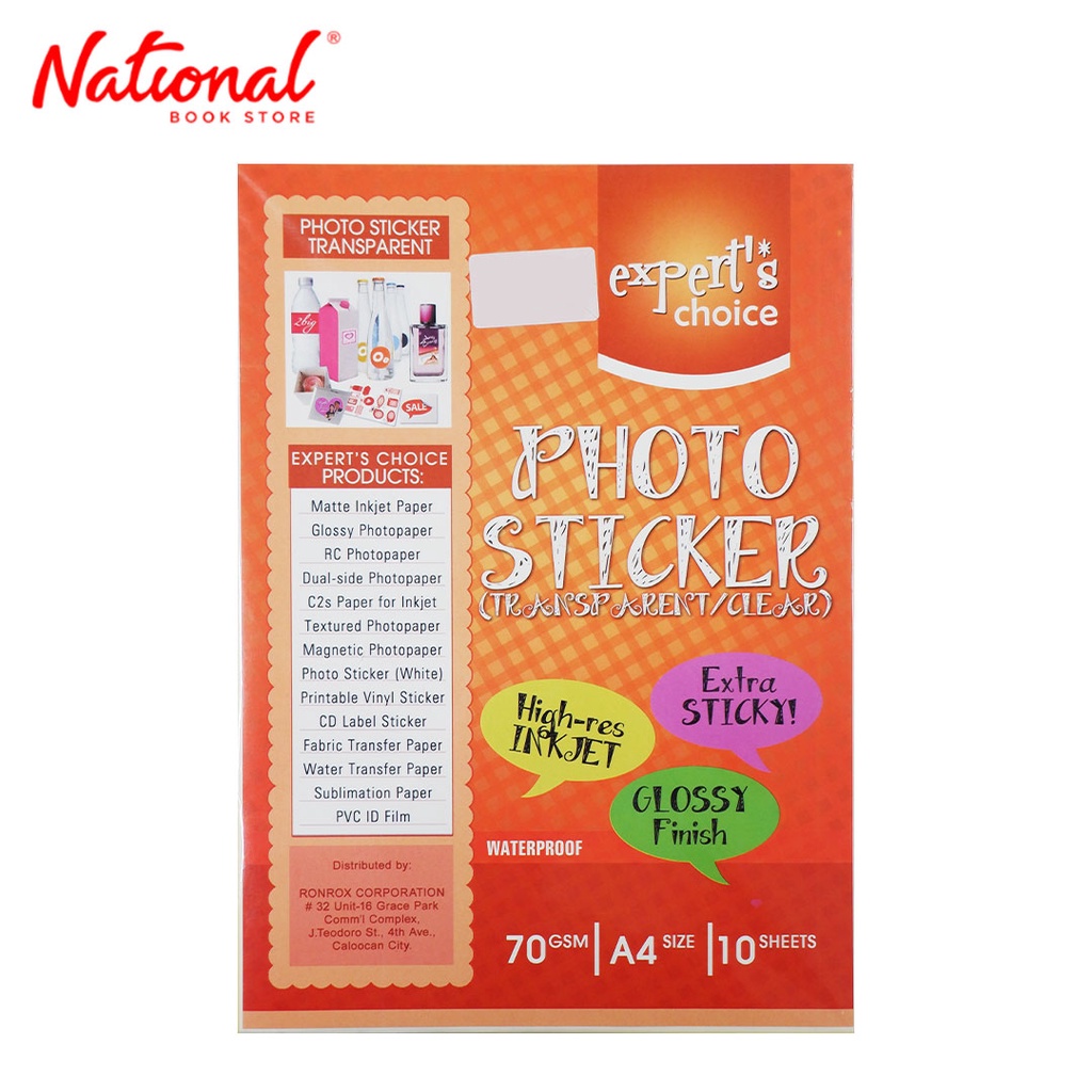 Expert's Choice Glossy Photo Paper A4 Waterproof Sticker Transparent ...