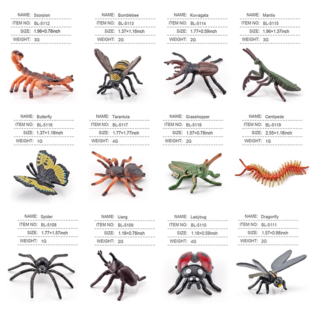 Pack Of 12 Insect Bugs Figures Eduional Animal Figs Children ...