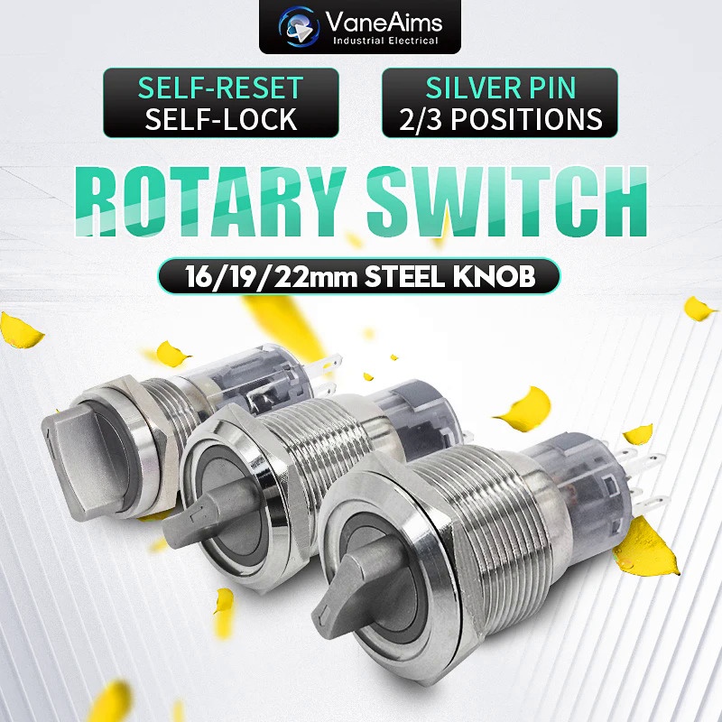16/19/22MM metal rotary push button brass latching 2 or 3 position ...