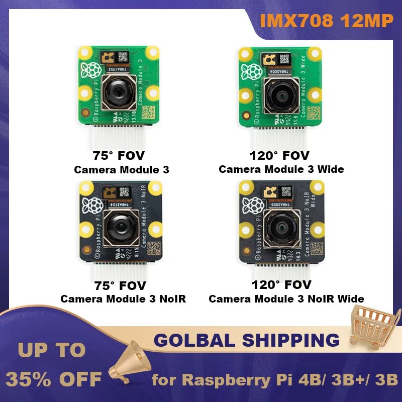 Raspberry Pi Camera Module 3 IMX708 Sensor Auto-Focus 75 120 Degree FOV ...