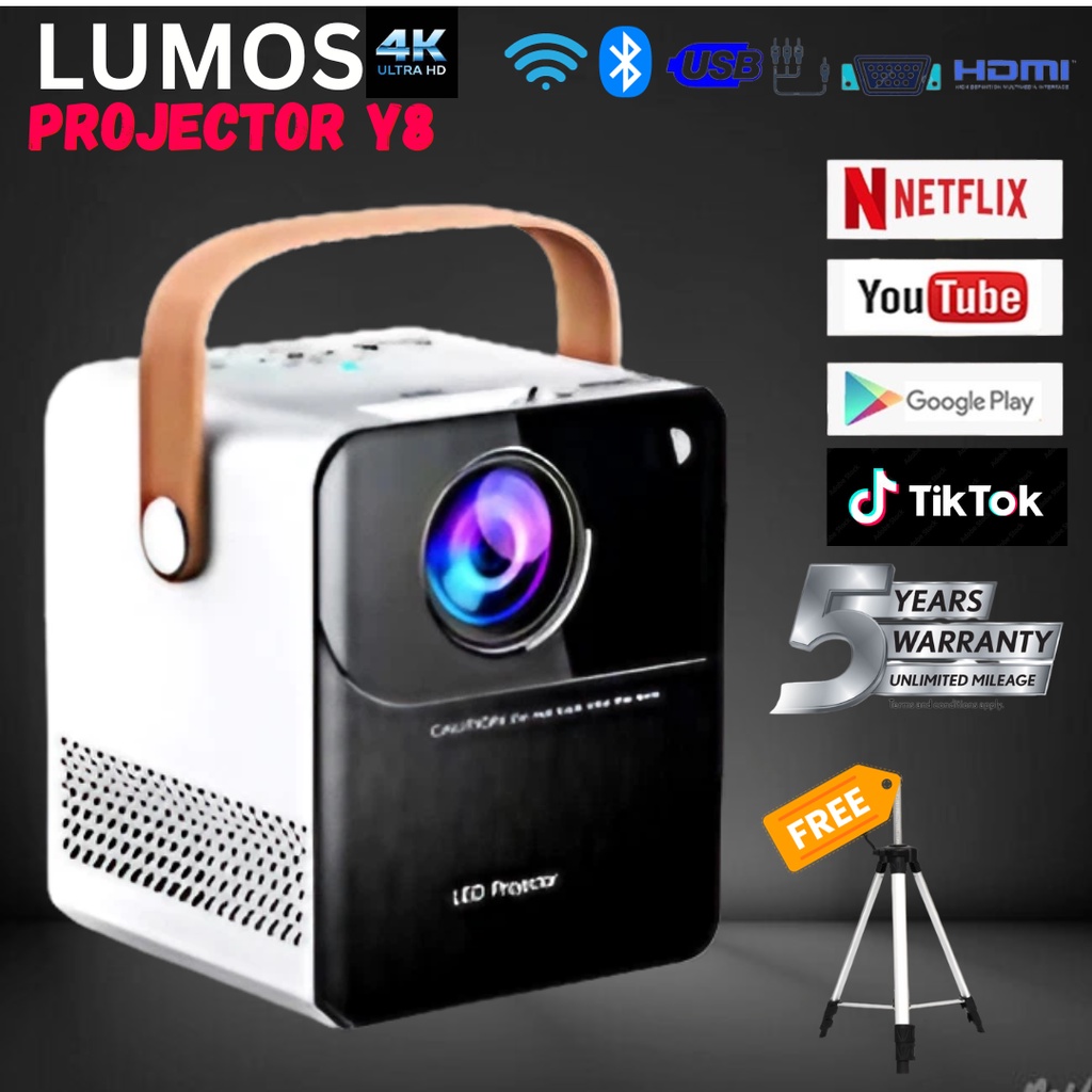 Projector Y8 Portable Smart Mini 6000 Lumens 4K HD 1080P Projector WiFi ...