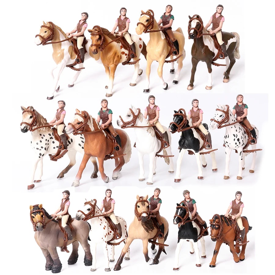☠Realistic Horse Set with Rider ,Saddle,Bridle Farm Animal Model ...