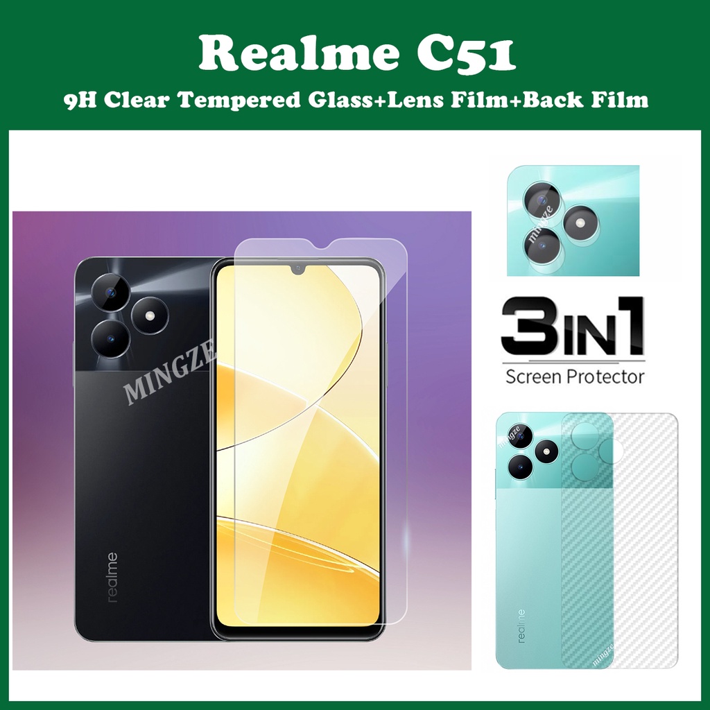 (3in1) For Realme C51 tempered glass Screen Protector film + carbon ...