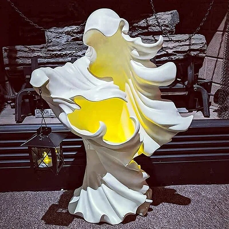 Halloween Witch Resin Statue Ghost Sculpture With Lantern Hell ...