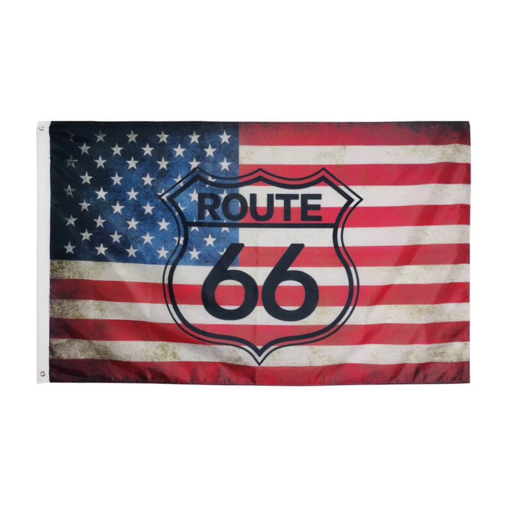 Route 66 USA Stars Stripes Retro Flag 90 x 150cm 3 x 5ft Custom Banner ...