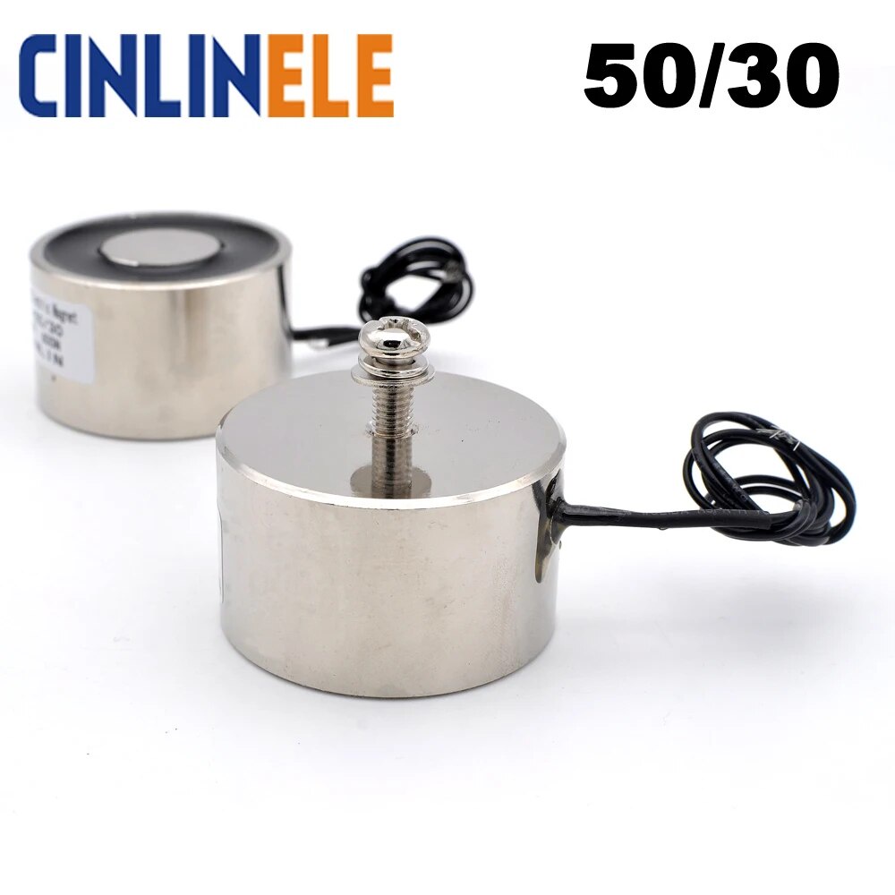 ⋌D50mm*H30mm 60KG/600N Holding Electric Magnet Lifting Solenoid Sucker ...