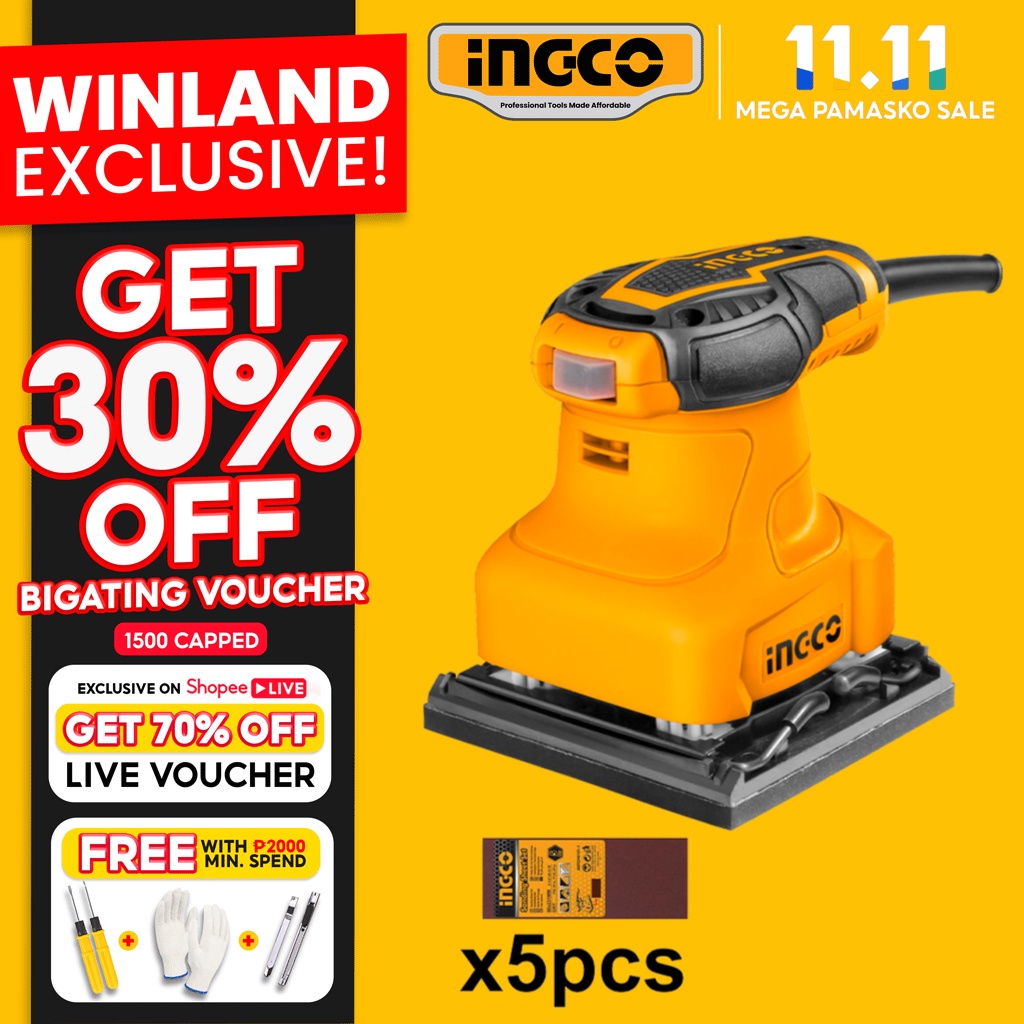 [7586]INGCO Palm Sanding Sander Polisher Machine 240W with Free 5 PCS ...