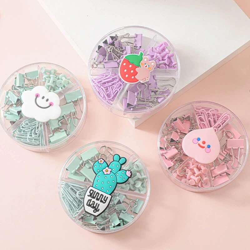 65Pcs Paper Clips Binder Clips Push Pins Set Assorted Sizes with Cute ...