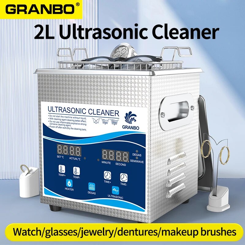 Granbo Ultrasonic Cleaner Bath 2L 60W Digital Degas 110V/220V 40KHz Oil ...