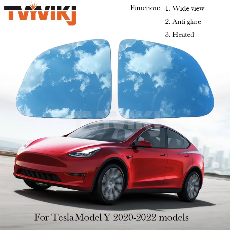 ๑1 pair 800R Side Rearview Mirror Blue Glass Lens For Tesla Model Y ...