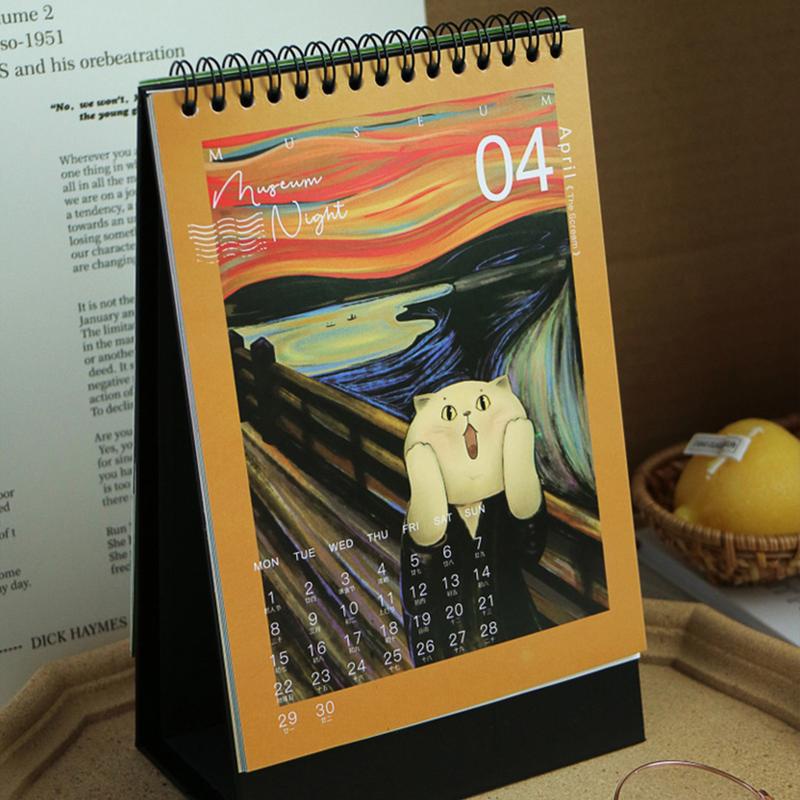2024 Desktop Oil Painting Style Calendar Museum Cartoon Decor Desk ...