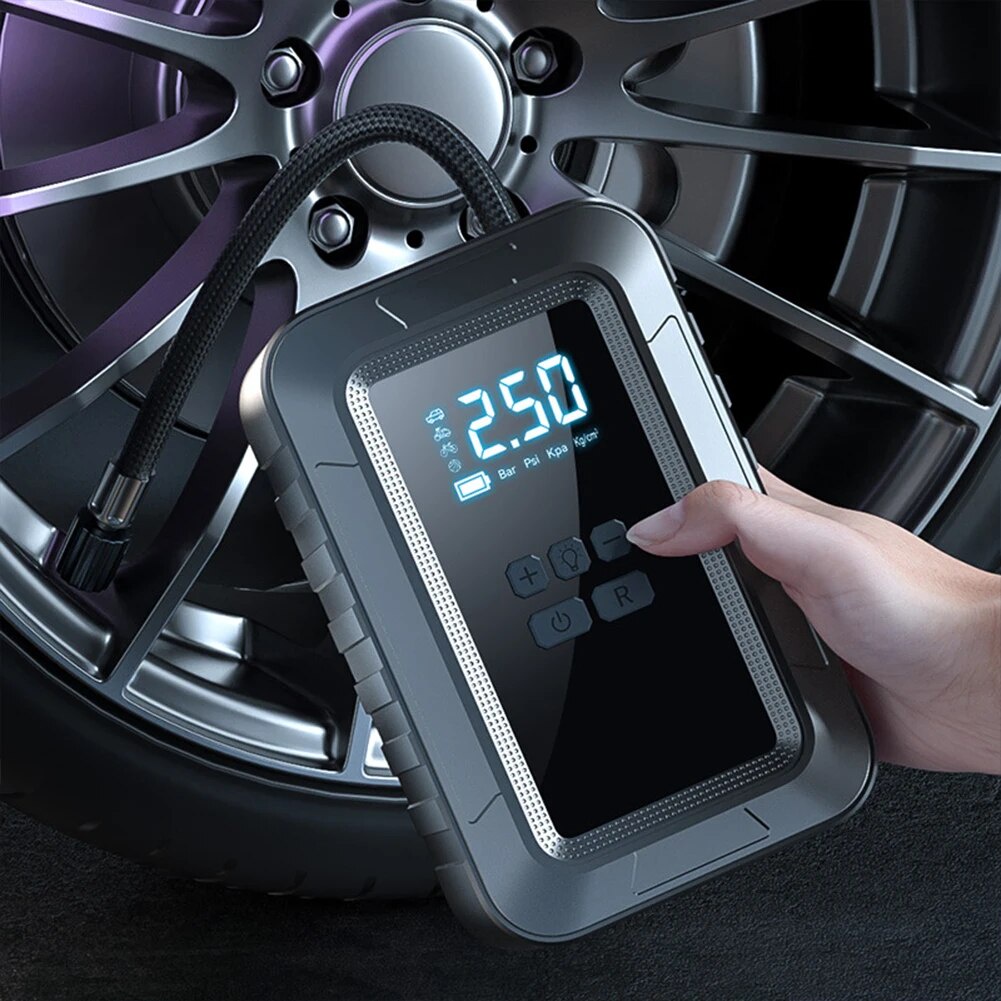 ♡Electric Air Pump Wireless Portable Air Compressor LCD Display Digital Pressure Gauge Mini Bicy ...
