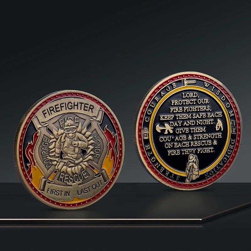 US Firefighter Challenge Coin Fire Police Honor Badge Metal American ...