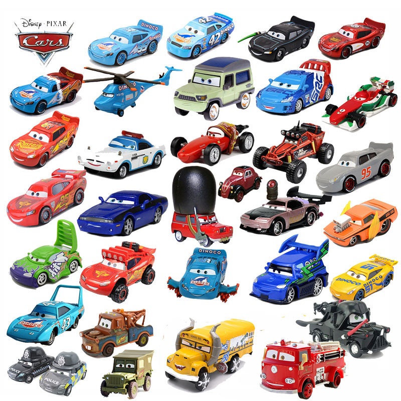 02H Disney Pixar Cars 2 3 Lightning McQueen Axelrod Mater miss Mother 1:55 Diecast Vehicle Met ...
