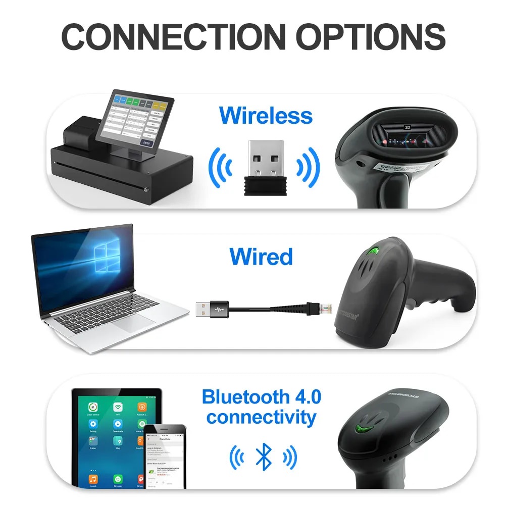 GTCODESTAR Handheld Wired Wireless 1D 2D Barcode Scanner Laser Bar Qr ...