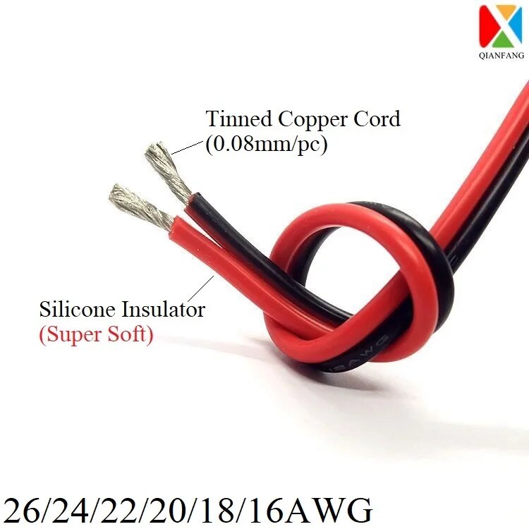 1M 2Pin Extension Copper Wire Cable 24AWG 22AWG 20AWG 18AWG 16AWG ...