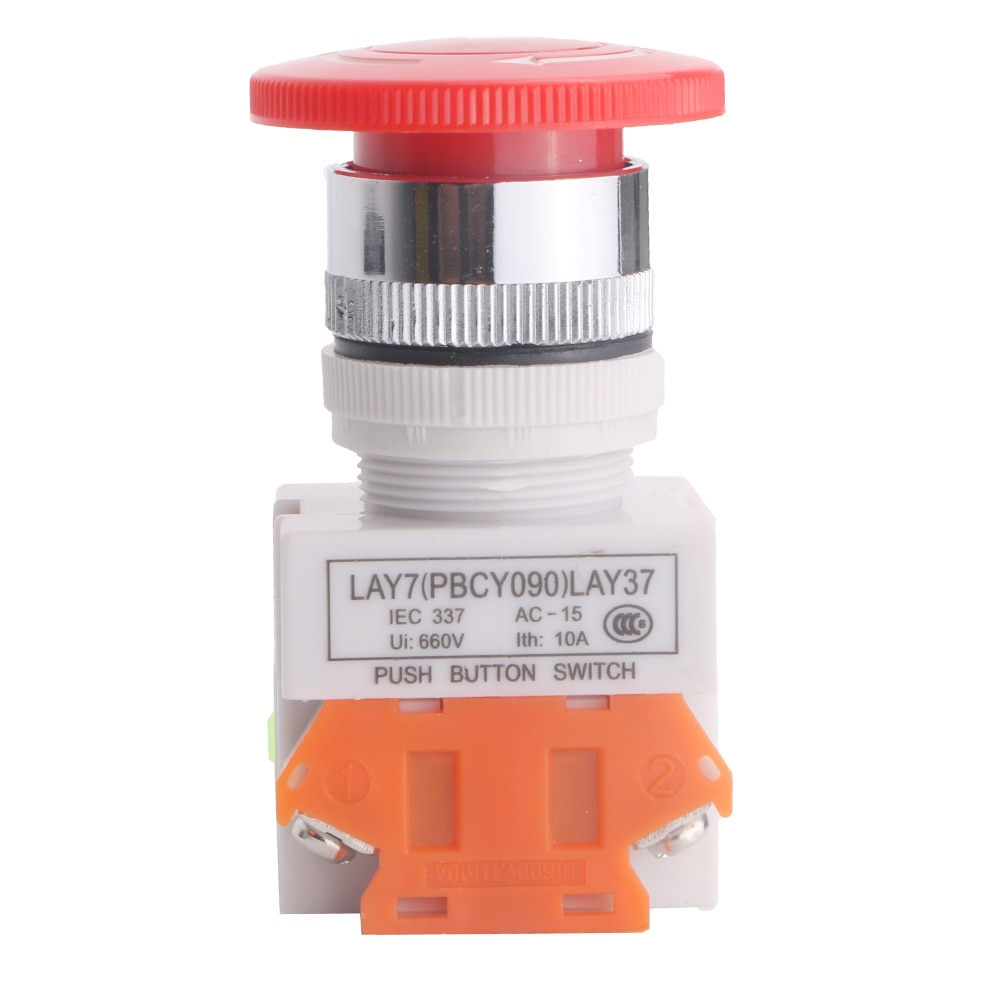 Mushroom NC NO DPST Latching Emergency Stop Push Button Switch 4 Pin AC ...