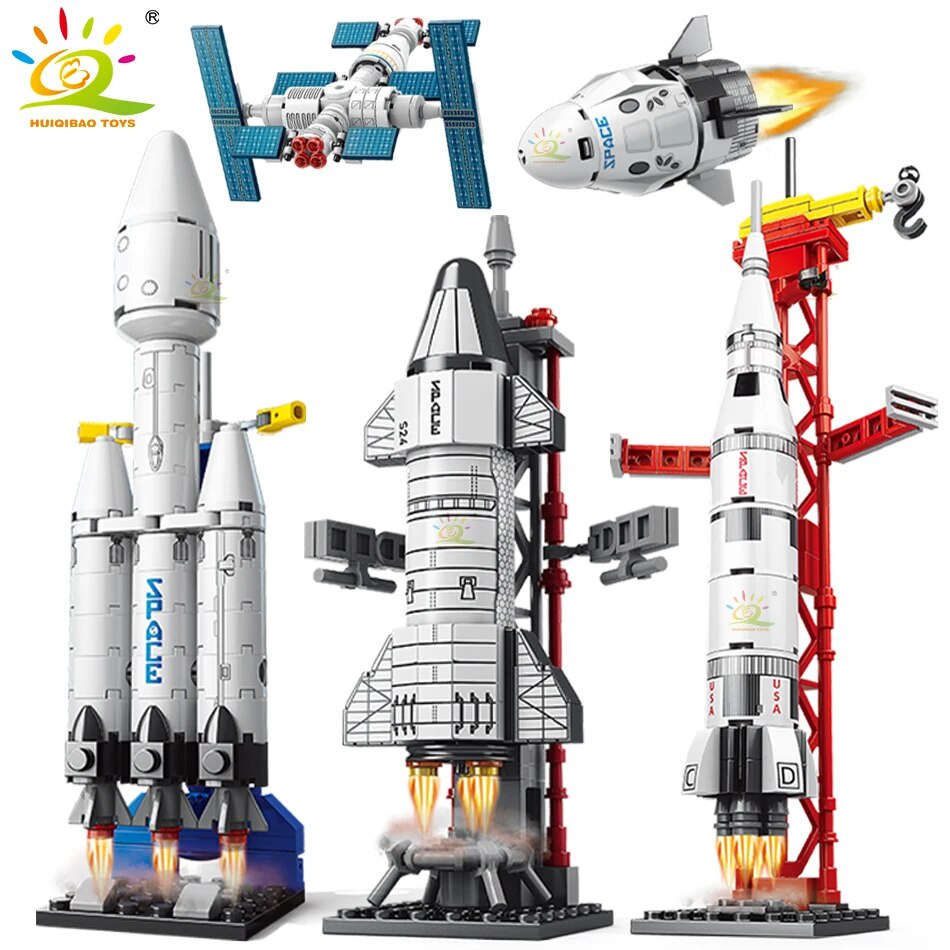 HUIQIBAO Mini Aviation Manned Rocket Model Building Blocks Space ...